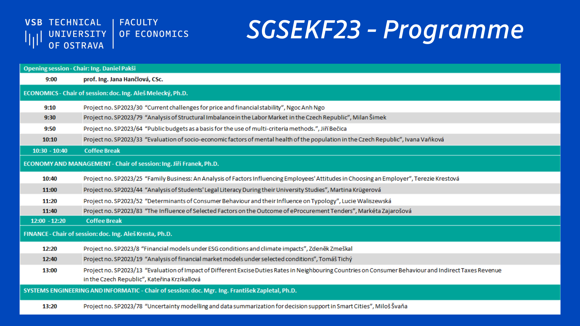 Workshop SGSEKF23 - VŠB-TUO